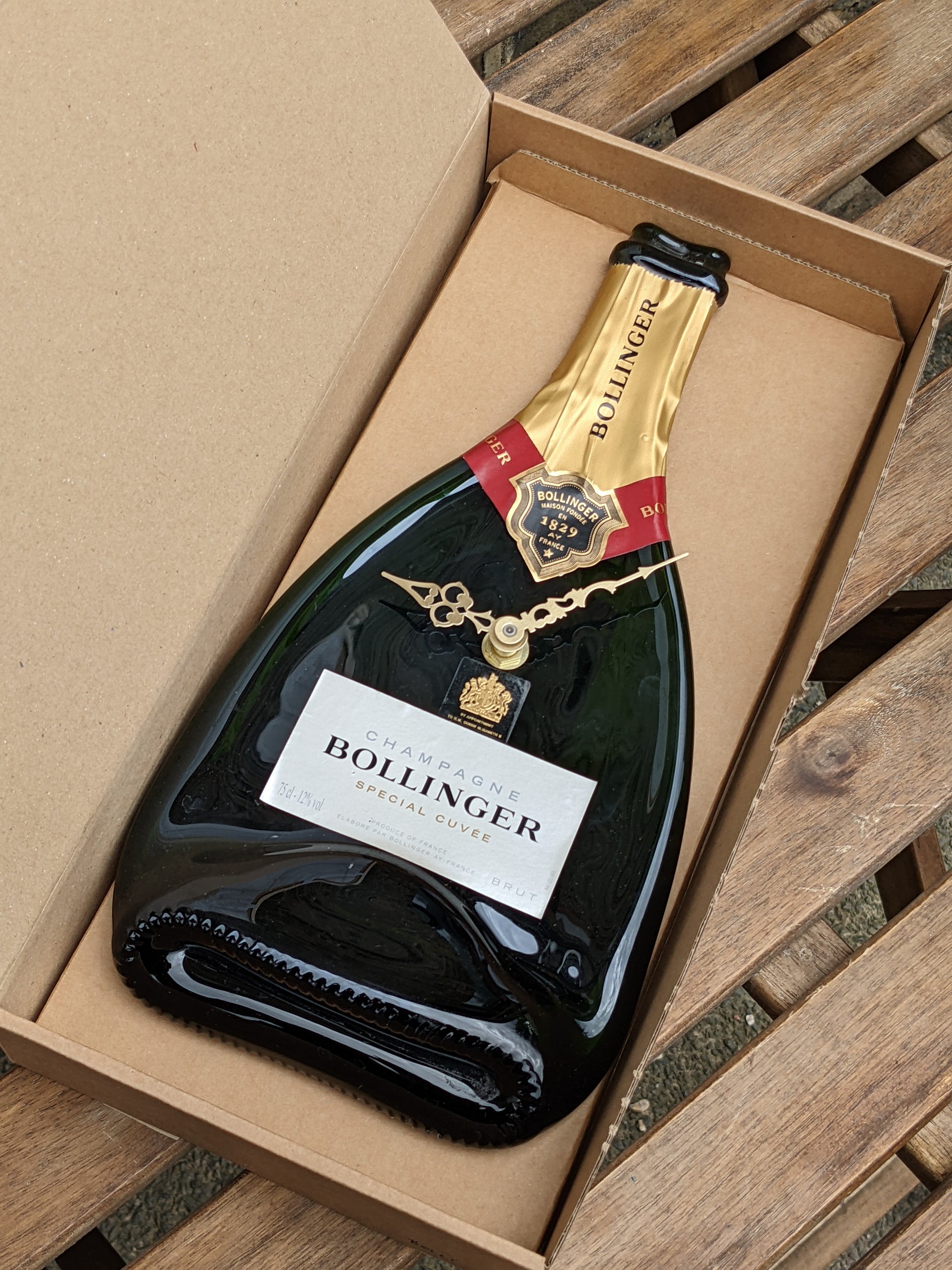 Bollinger Champagne bottle clock – Rewind Glass