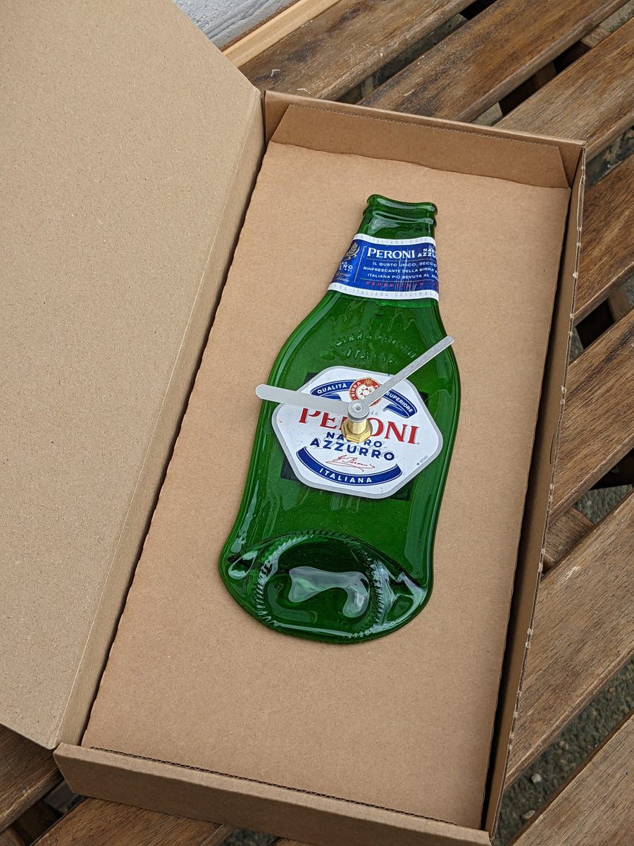 Peroni beer bottle clock – Rewind Glass