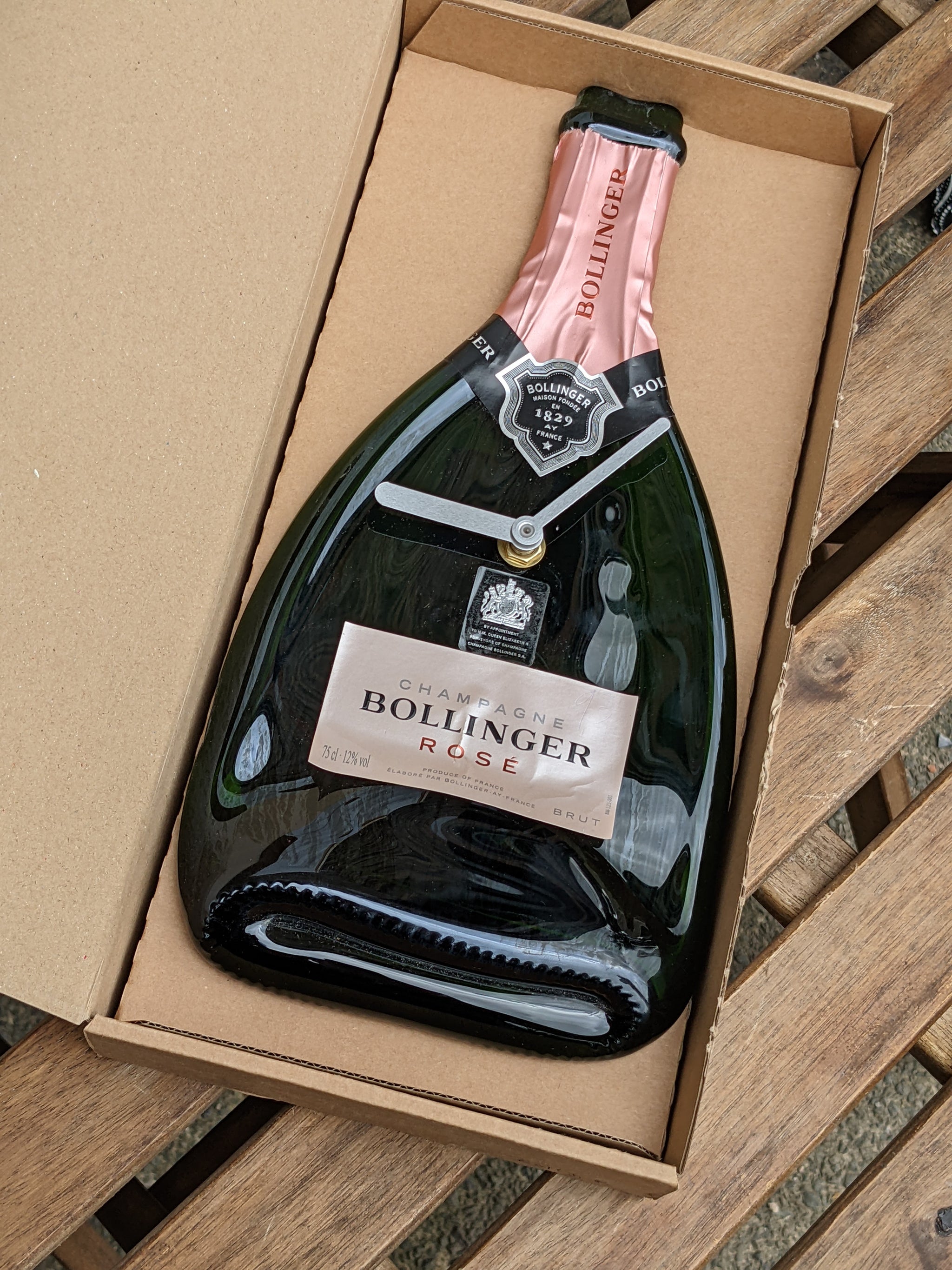 Bollinger Rose Champagne bottle clock – Rewind Glass